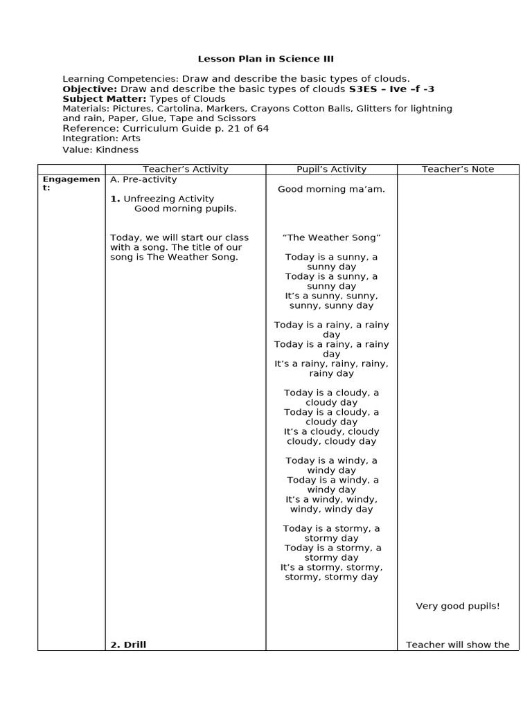 Lesson Lan in Science 3 (2023) | PDF | Cloud | Clouds, Fog And ...