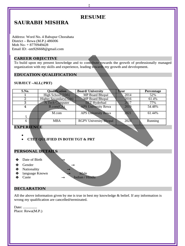 JK Collage Resume | PDF