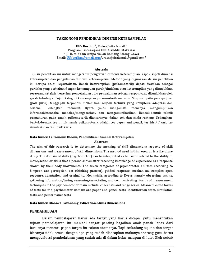 Taksonomi Pendidikan Dimensi Keterampilan | PDF