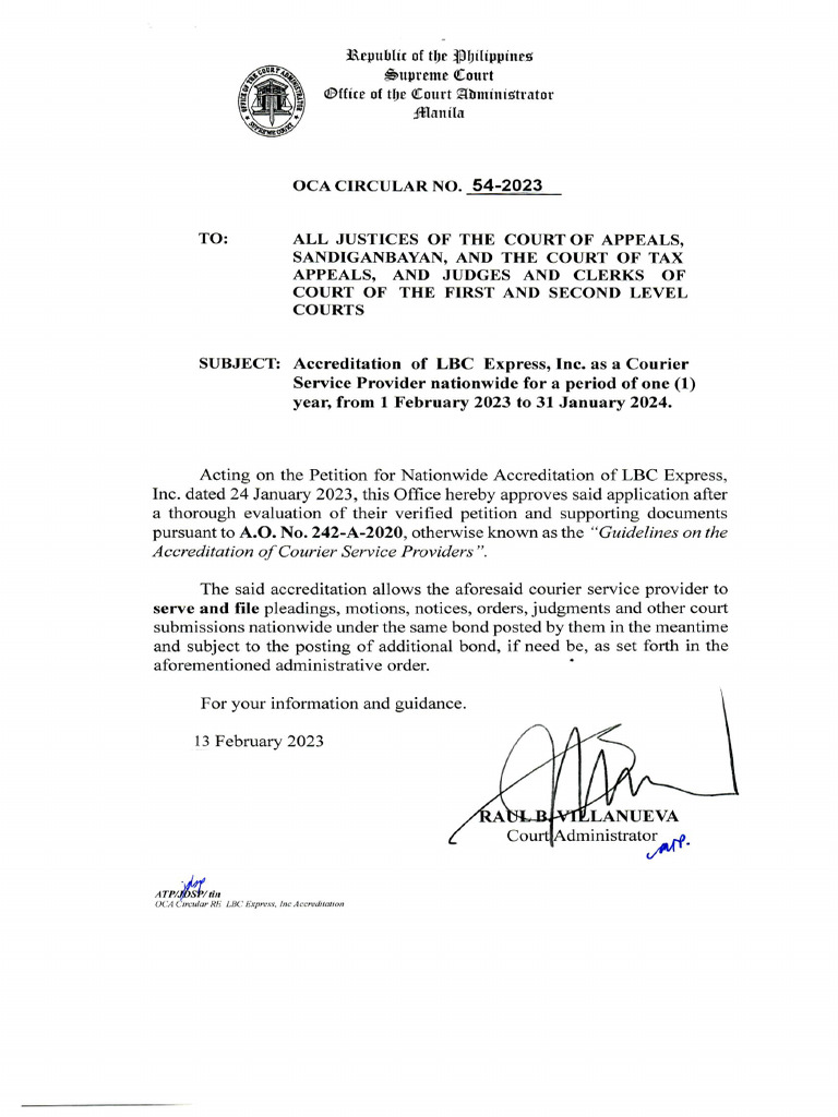 OCA Circular No. 54 2023 | PDF