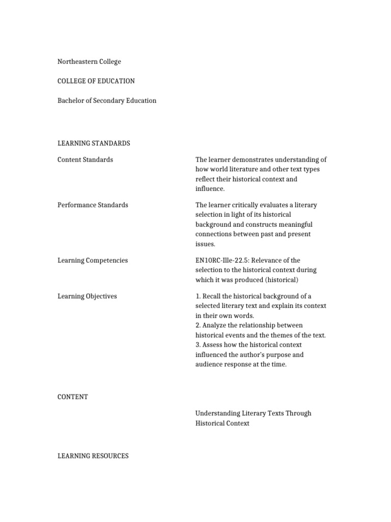 Understanding Historical Context in Literature | PDF | Learning ...
