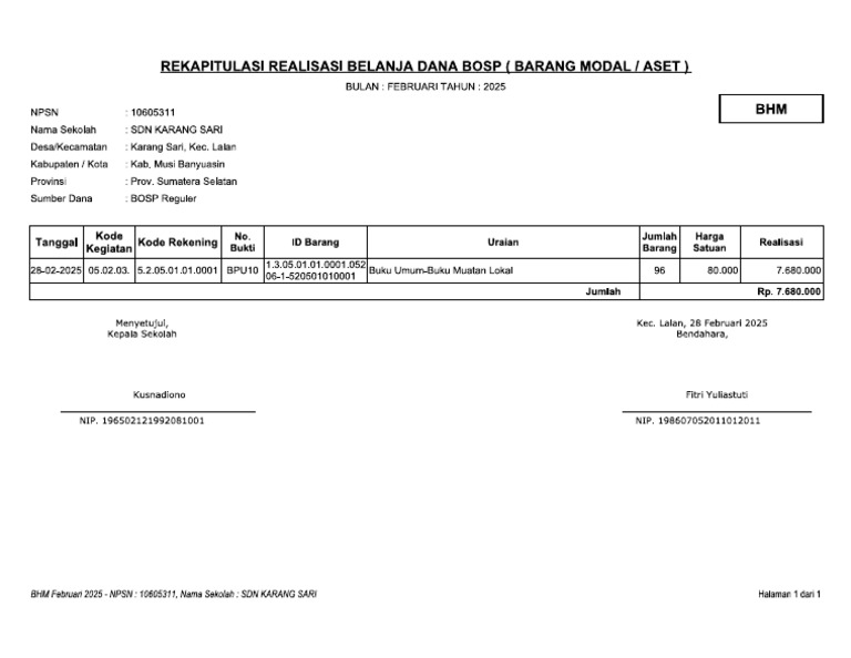 012.Rekap Bhm Februari 2025 | PDF