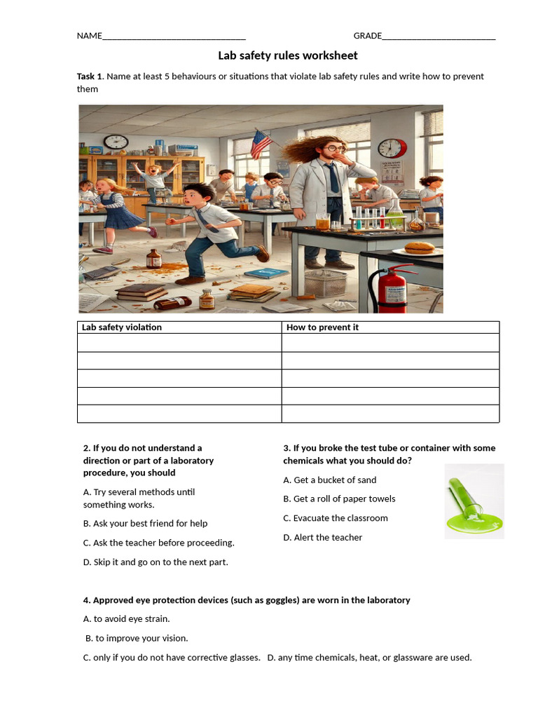 lab safety worksheet | PDF