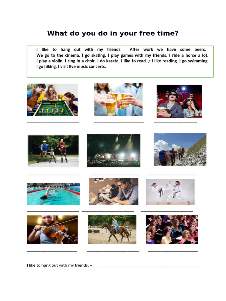 Free Time Activities Picture Dictionaries Wordsearches - 130741 | PDF