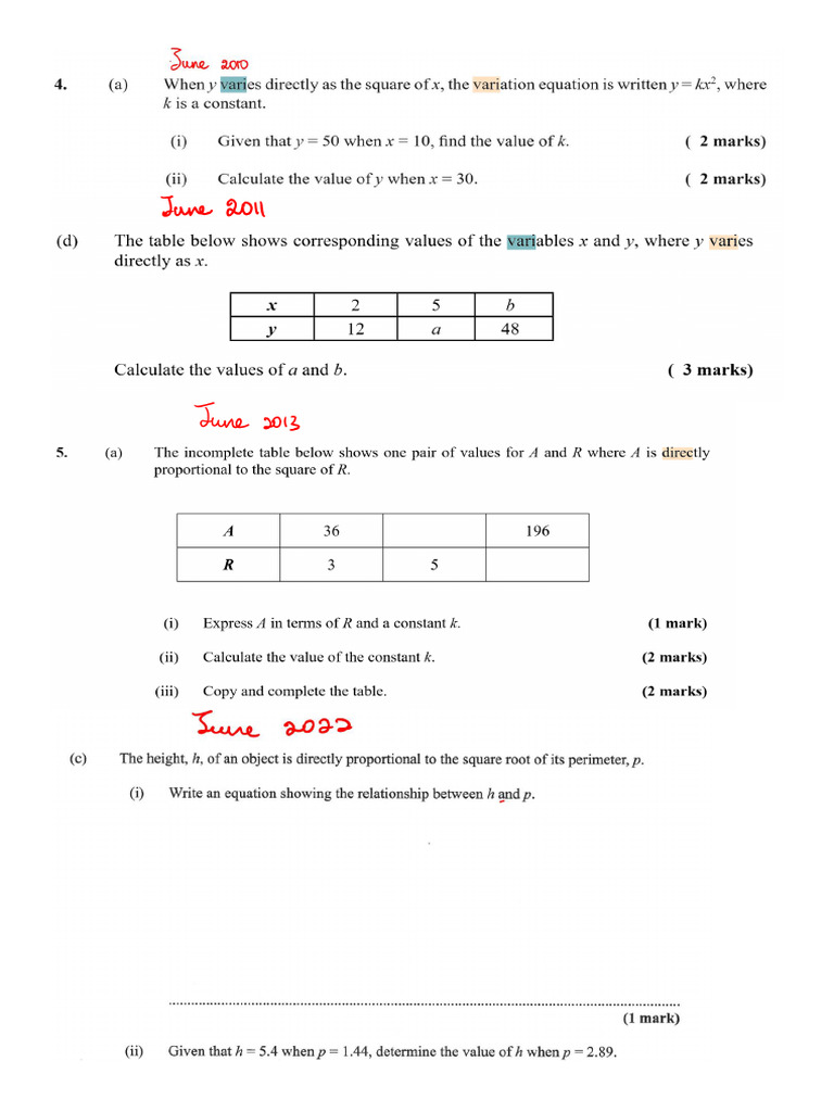 Proportionalities and Variations | PDF