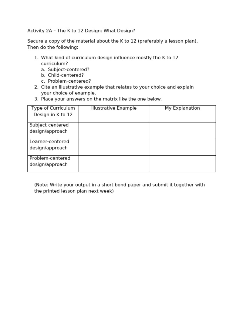 Activity 2A The K 12 Design | PDF