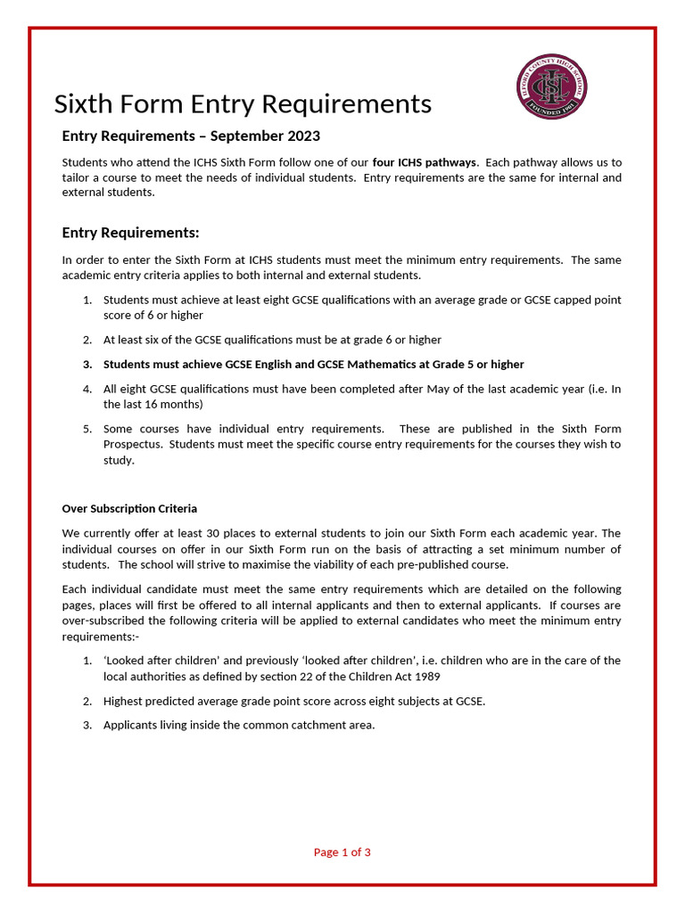 Final-Sixth-Form-Entry-Requirements-Sept-2023 | PDF | Educational ...