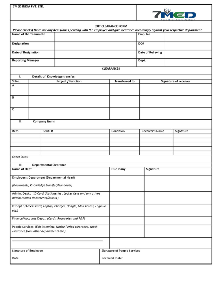Exit Clearance Form | PDF | Employment | Leadership