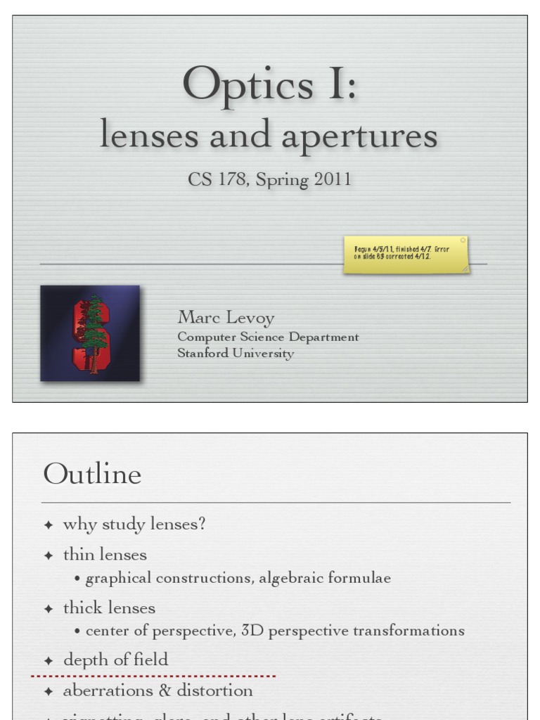 Optics I: Lenses and Apertures | PDF | Lens (Optics) | Camera Lens