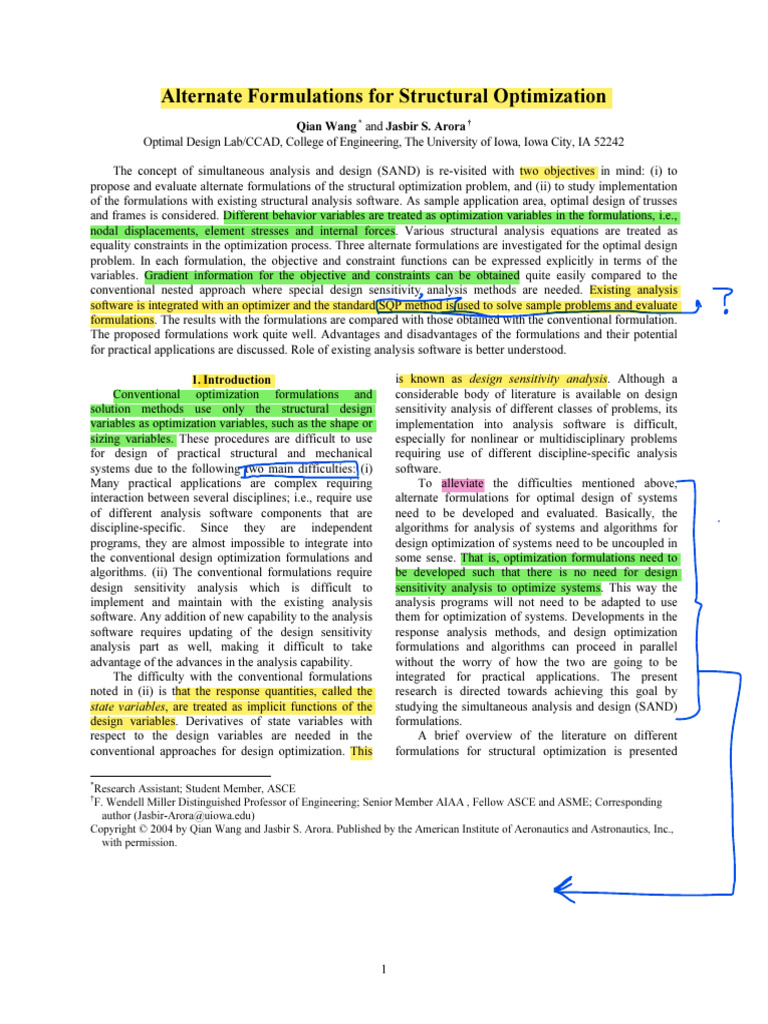 Q. Wang, J. S. Arora - Alternate Formulations For Structural Optimization | PDF | Mathematical ...