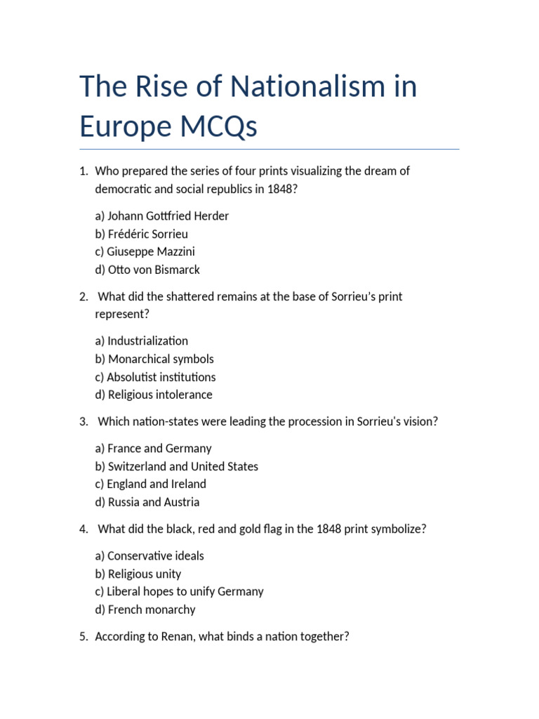 MCQs Nationalism in Europe Full | PDF | Germany | World Politics