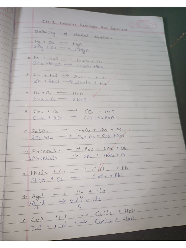 chemistry notes ( chemical reactions and equations class 10 | PDF