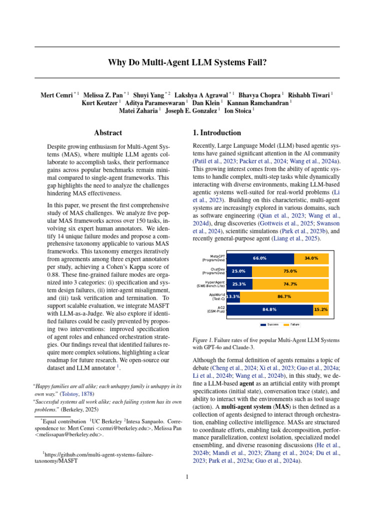 Why Do Multi-Agent LLM Systems Fail? | PDF