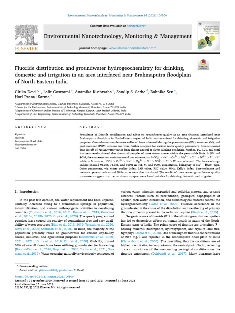 Fluoride Distribution and Groundwater Hydrogeochemistr - 2021 ...