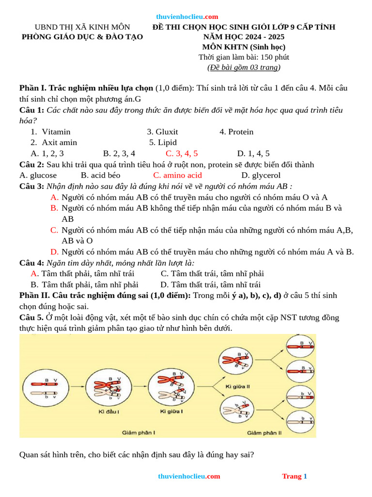 50 de Thi HSG Sinh 9 Nam 24 25 | PDF