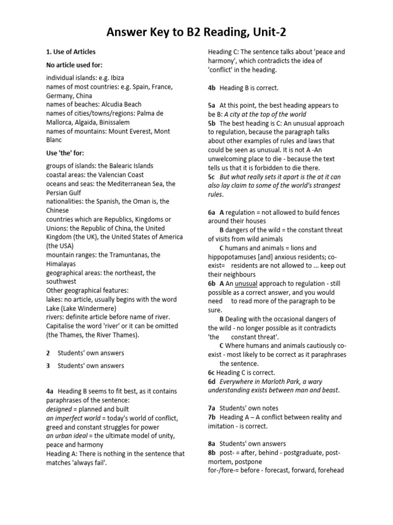Unit-2 Keys To B2 Reading | PDF | Earth Sciences | Physical Geography