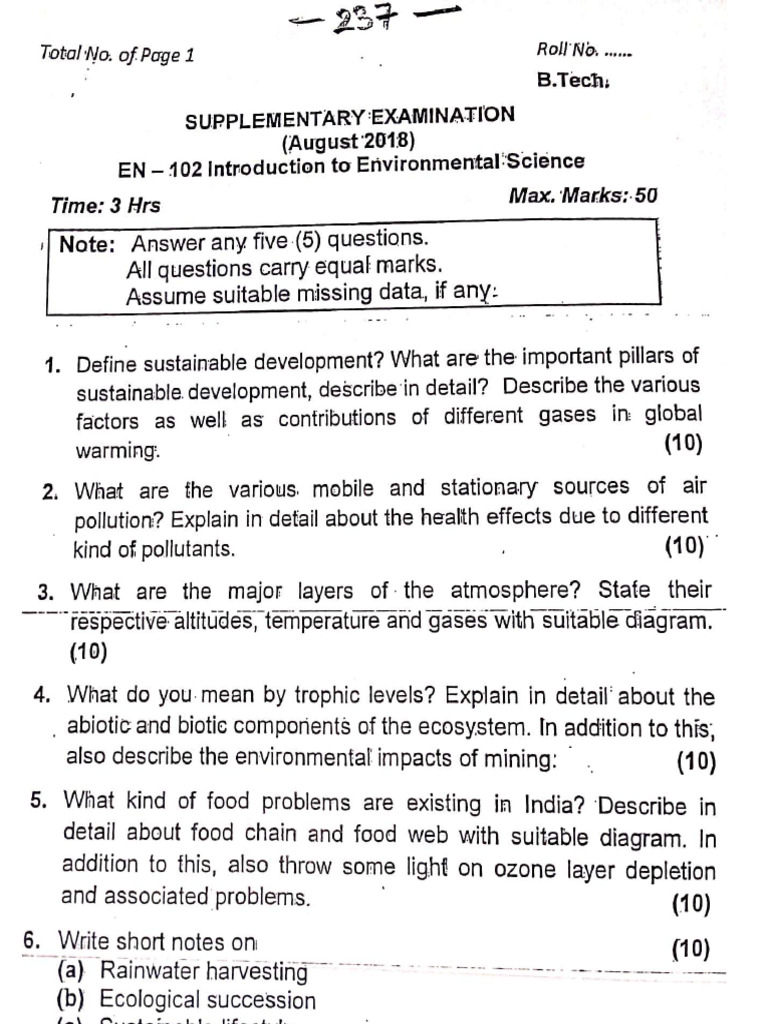EVS Supplementary Ques 2018 | PDF