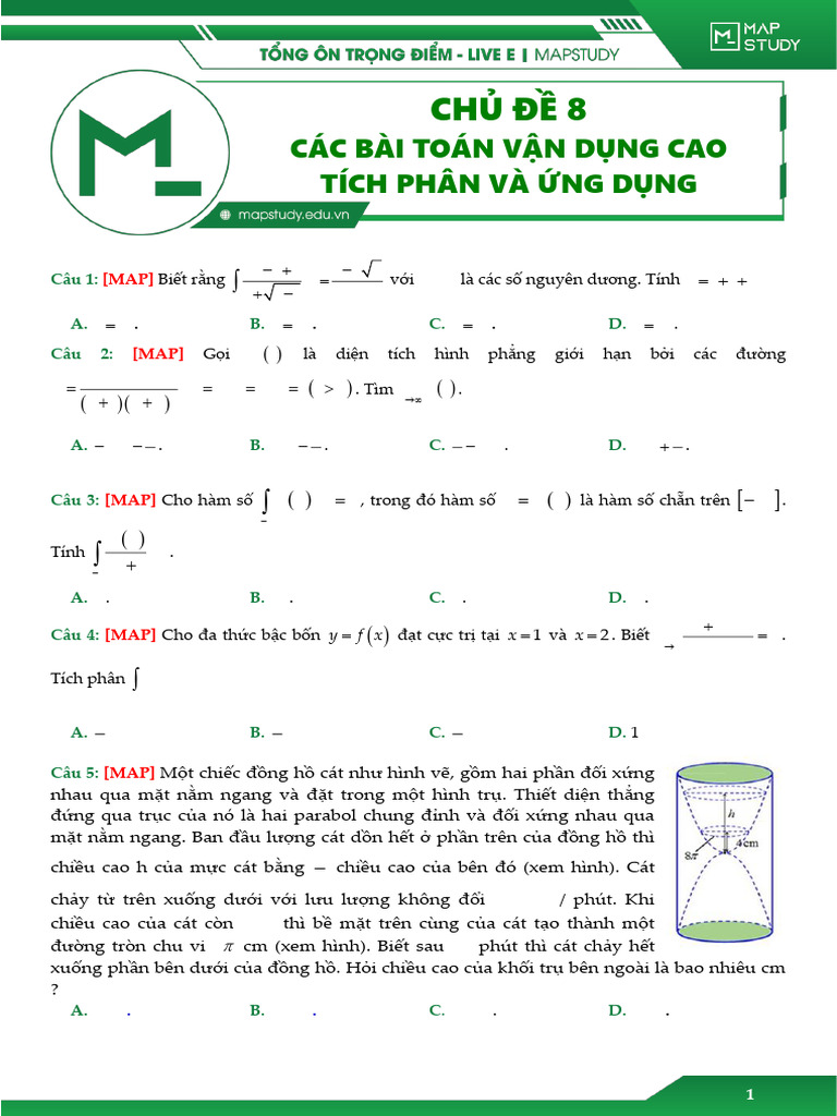 [Tổng ôn 2K7] CĐ8 - VDC tích phân - Đề | PDF
