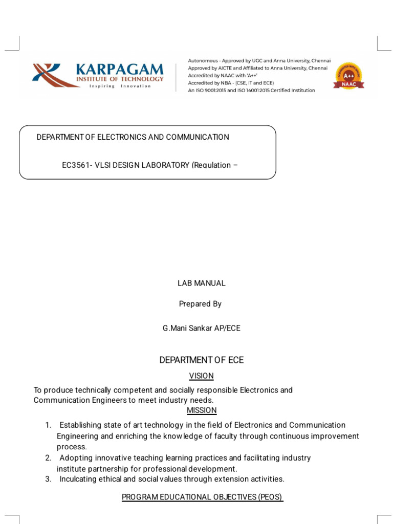 Ec3561 - Vlsi Laboratory | PDF | Hardware Description Language | Field Programmable Gate Array