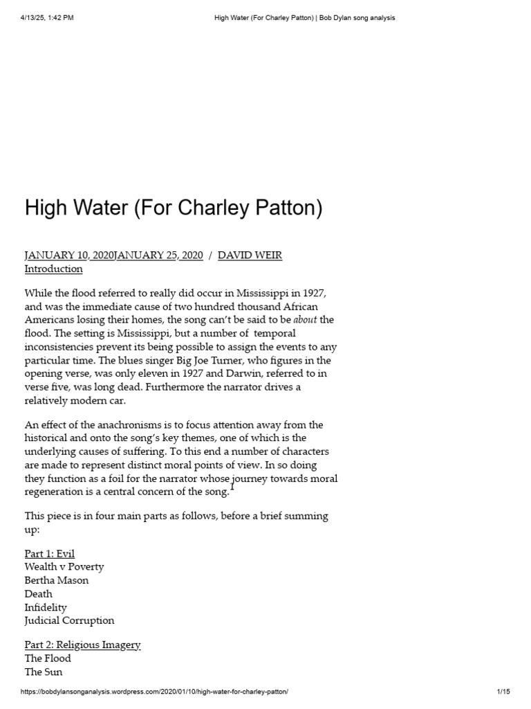 High Water (For Charley Patton) - Bob Dylan Song Analysis | PDF