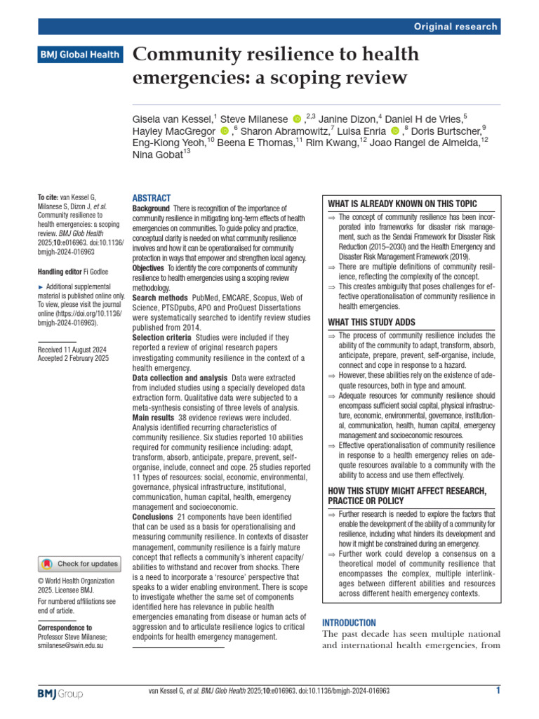 Community Resilience To Health Emergencies A Scopi | PDF ...