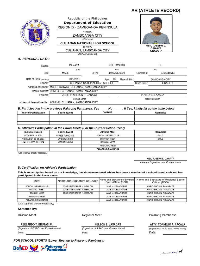 Zcdaa Meet Athletes Form 2025 | PDF | Medical Specialties | Diseases ...