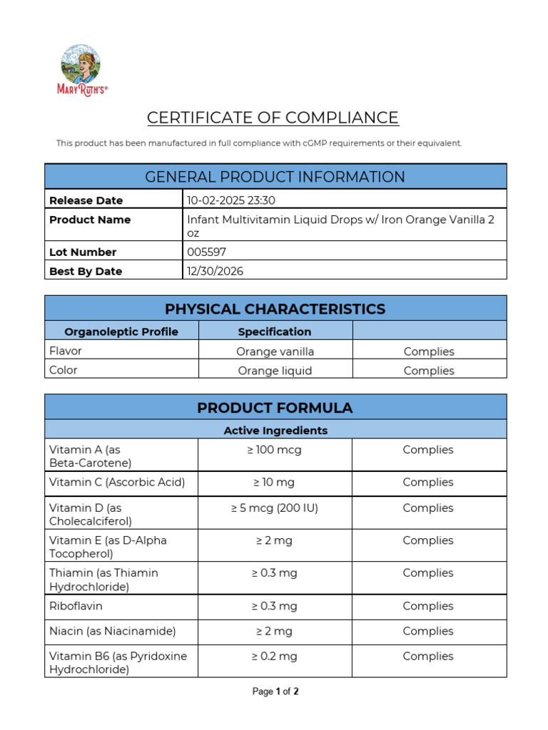 Final COC Infant Multivitamin Liquid Drops W - Iron Orange Vanilla 2 Oz ...