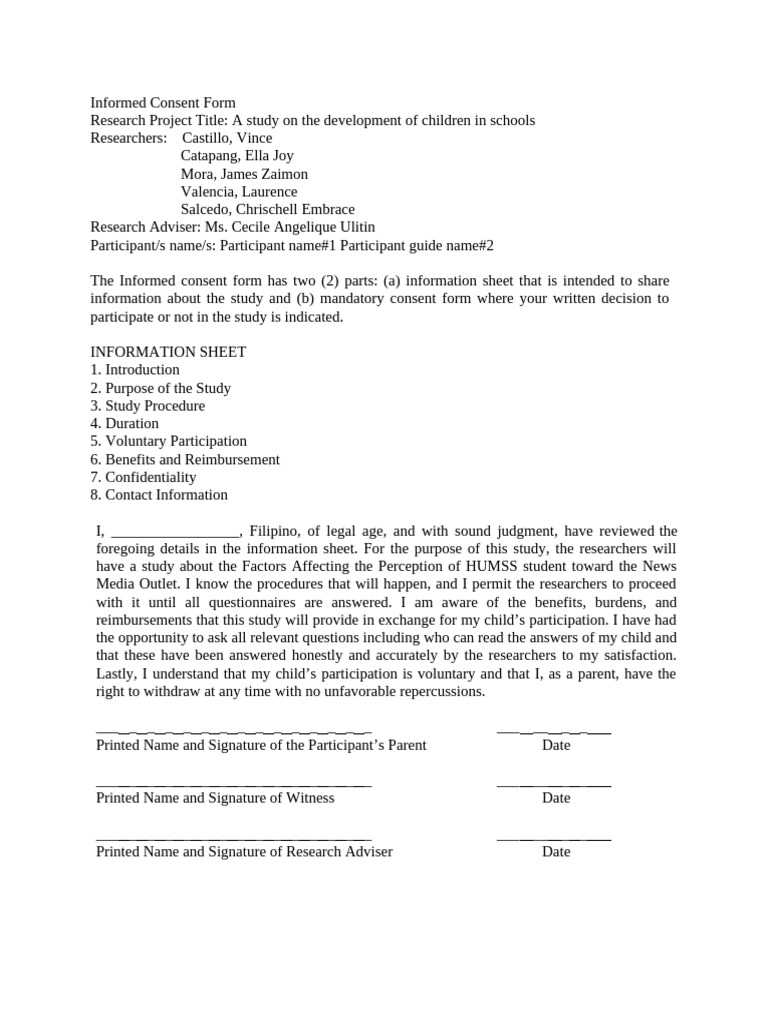 Informed Consent for Child Development Study | PDF