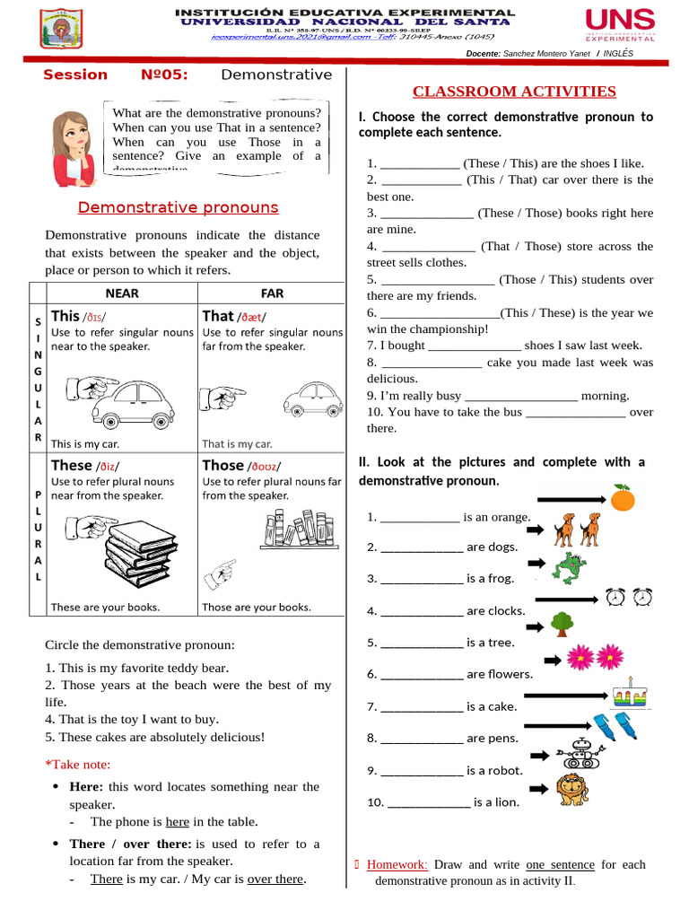 1° - MÓDULO - UNIDAD 01 - 05 - Demonstrative | PDF | Syntactic Relationships | Language Mechanics