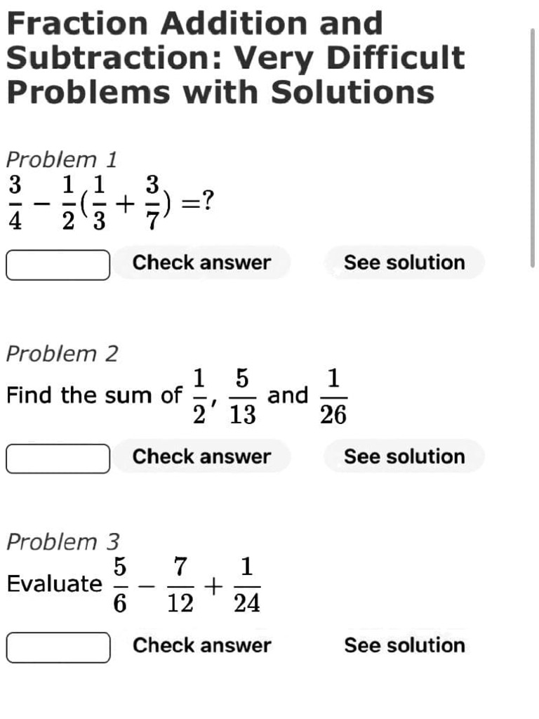 Advanced Fraction Problems with Solutions | PDF | Multiplication ...