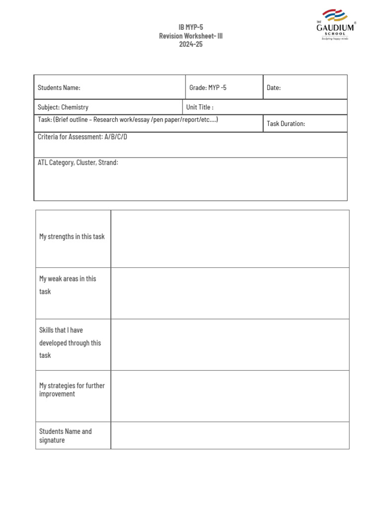 MYP-5 Chemistry Revision Worksheet 3 | PDF | Chemical Reactions ...