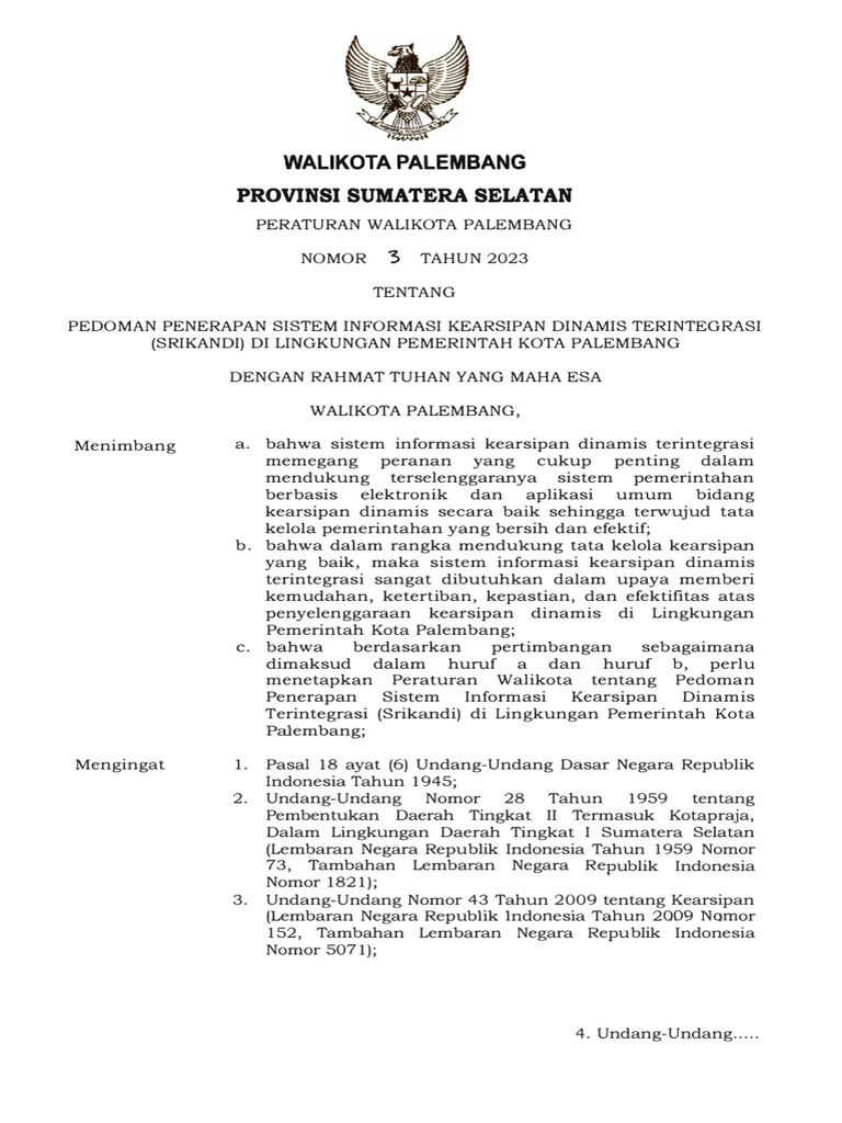 PERWALI Palembang_3_THN_2023 | PDF