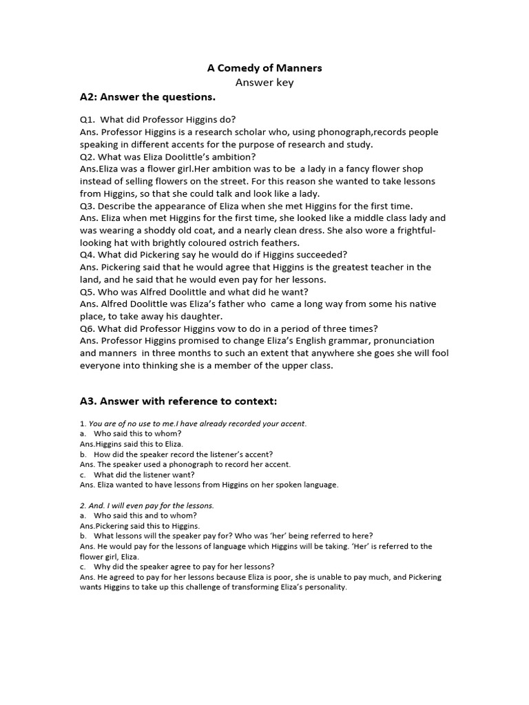 A Comedy of Manners Material | PDF