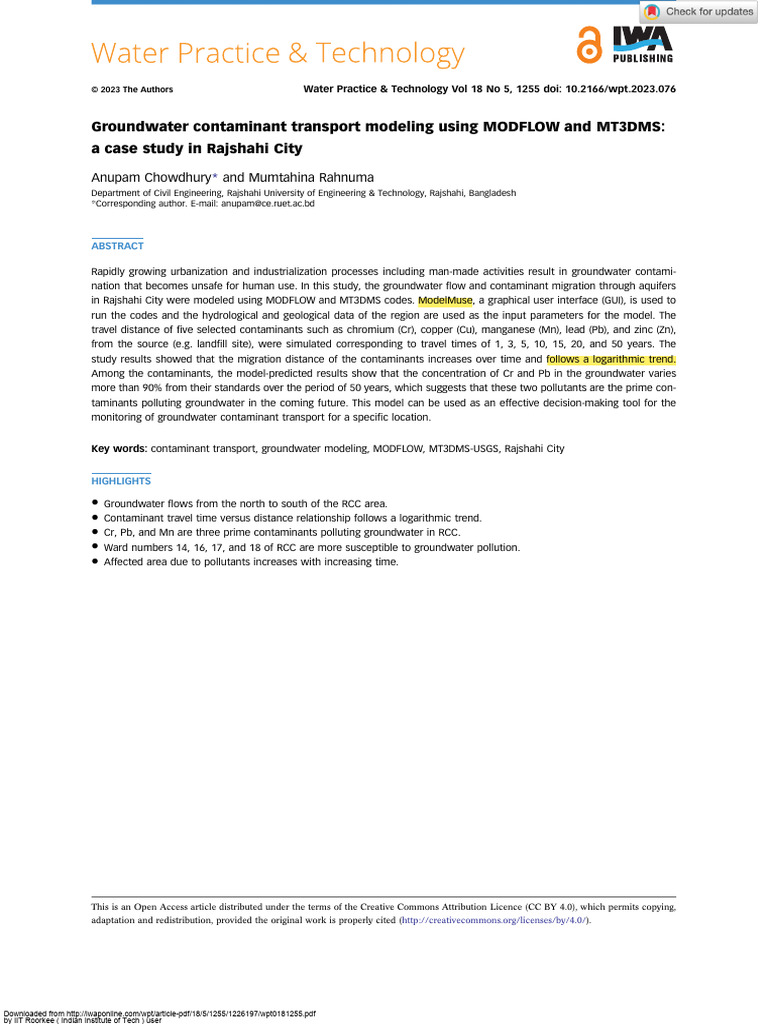 2023_Groundwater Contaminant Transport Modeling Using MODFLOW and MT3DMS (1) | PDF | Groundwater ...