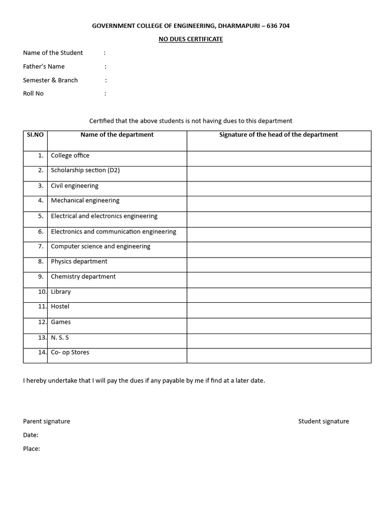 NO DUE FORM - Updated | PDF