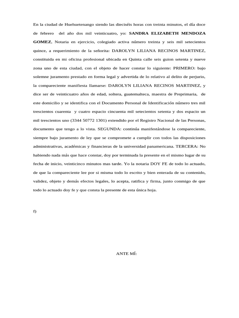 Acta Notarial de Identificación en Huehuetenango | PDF