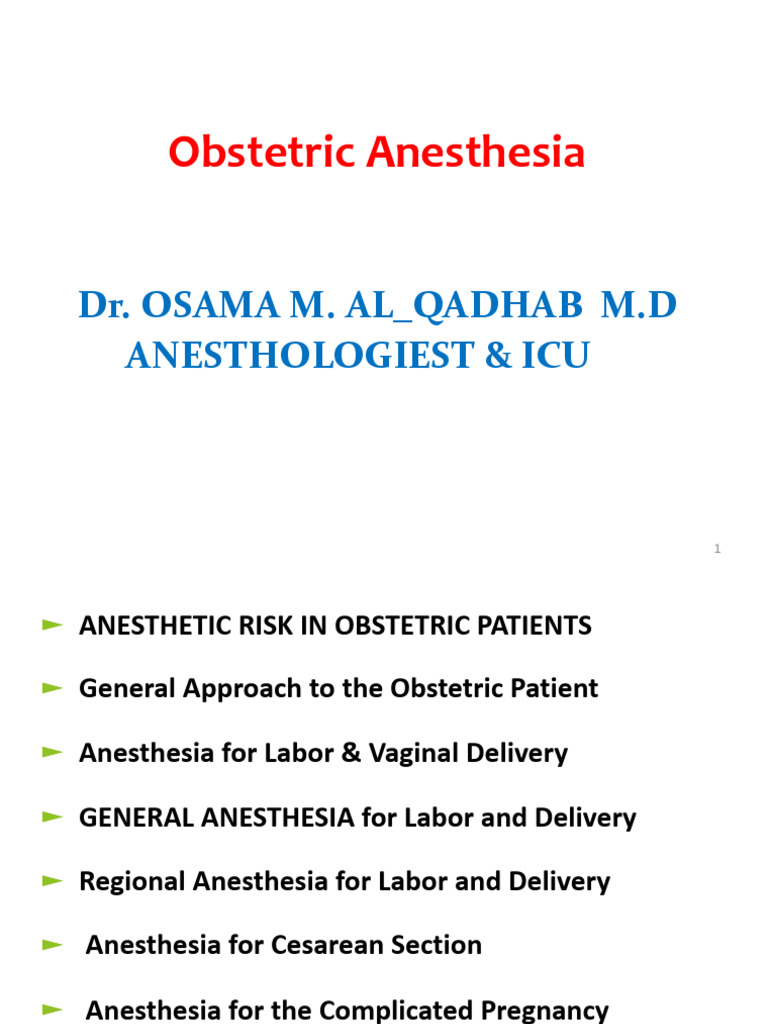 Obstetric Anesthesia Techniques Overview | PDF | Childbirth | Anesthesia