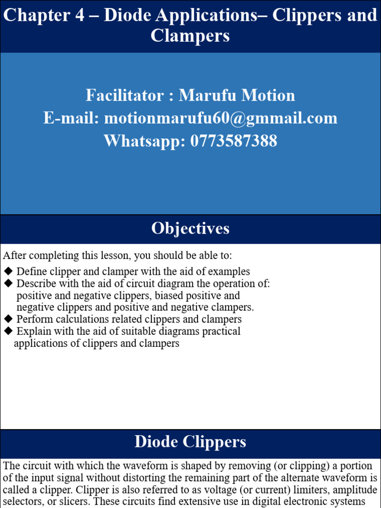 Chapter 4 - Diode Applications - Clippers and Clampers | PDF | Diode | Electrical Engineering