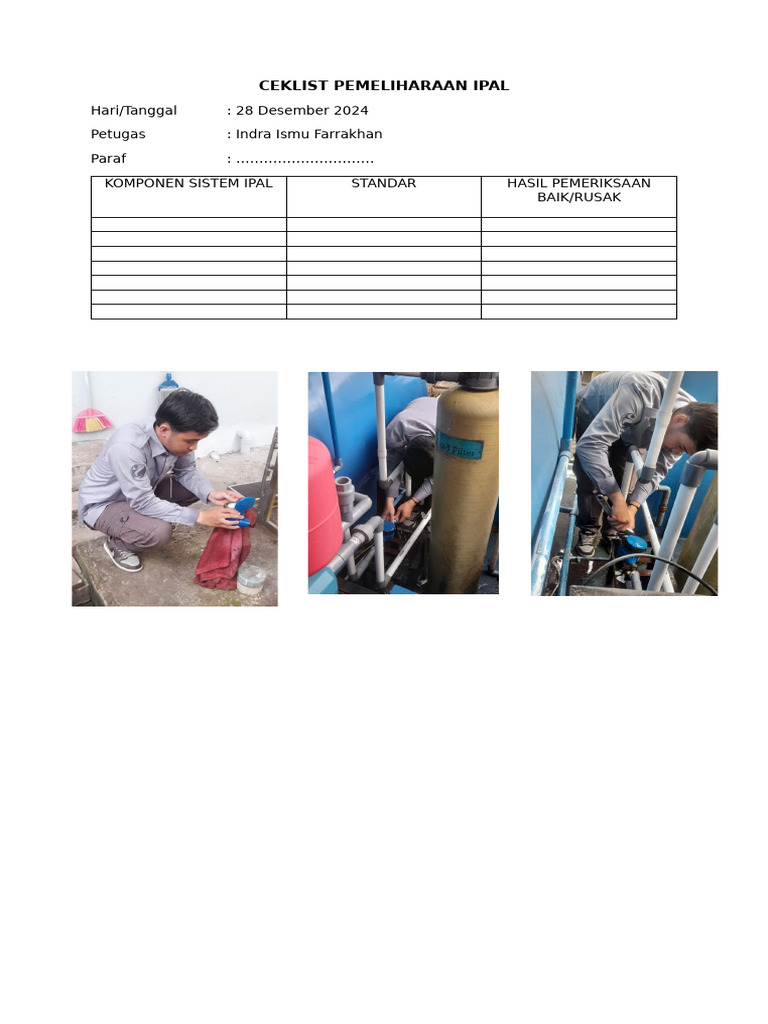 Ceklist Pemeliharaan Ipal 1 | PDF