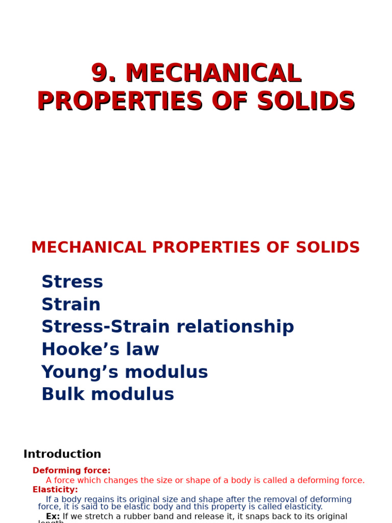 Mechanical Properties of Solids | PDF | Deformation (Engineering) | Elasticity (Physics)