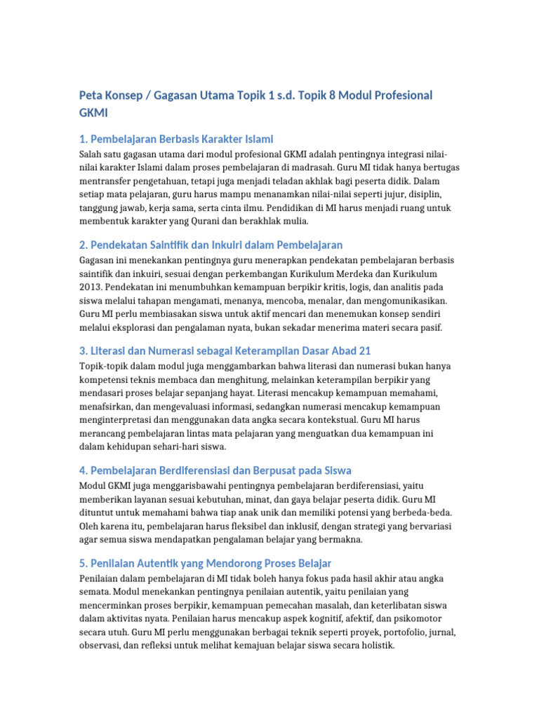 Peta Konsep Topik 1-8 Modul GKMI | PDF