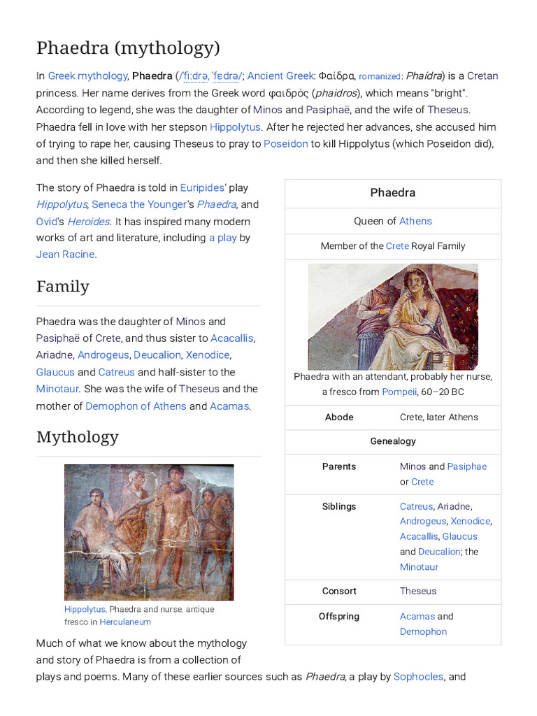 Phaedra (mythology) - Wikipedia | PDF | Argonauts | Theseus