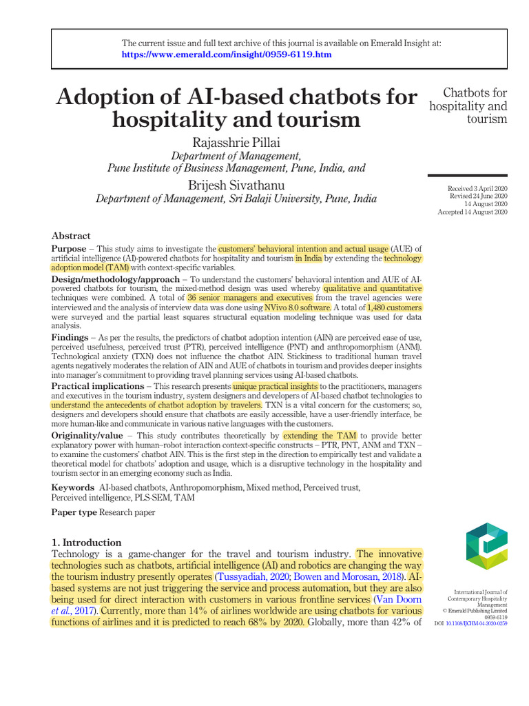 AI Chatbot Adoption in Tourism | PDF | Qualitative Research ...