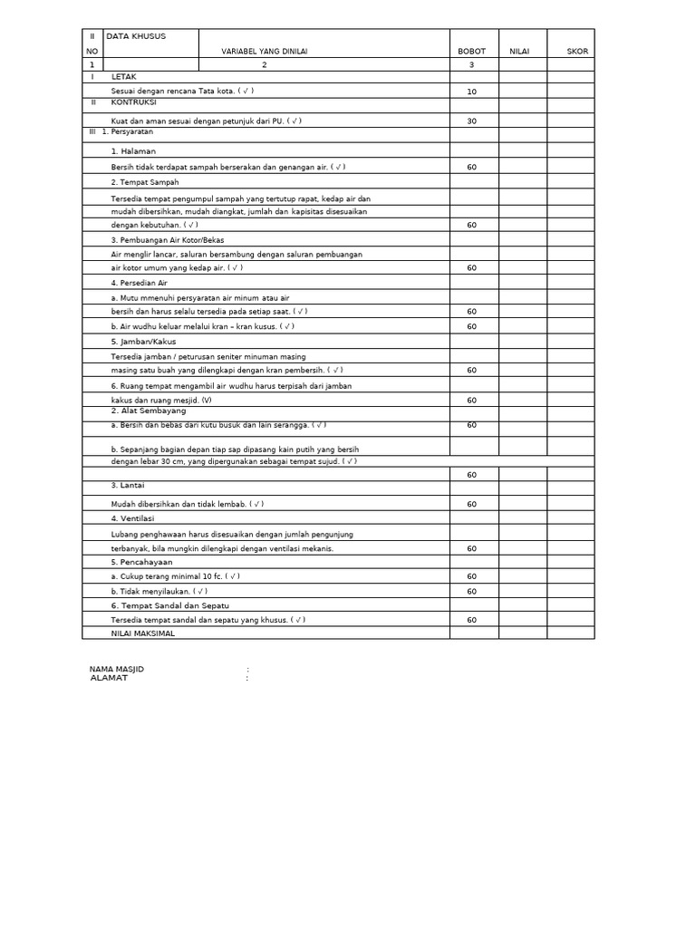 Kriteria Penilaian Masjid Ideal | PDF