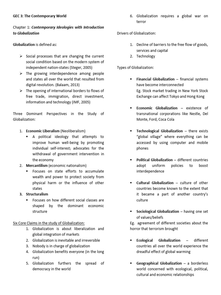 GEC 3 Chapter 1 Outline | PDF | Globalization | Economic Globalization