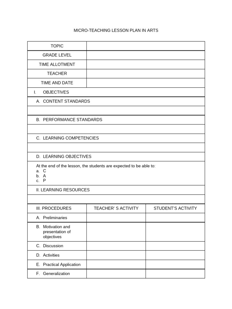 MICROTEACHING LESSON PLAN | PDF | Teachers | Learning