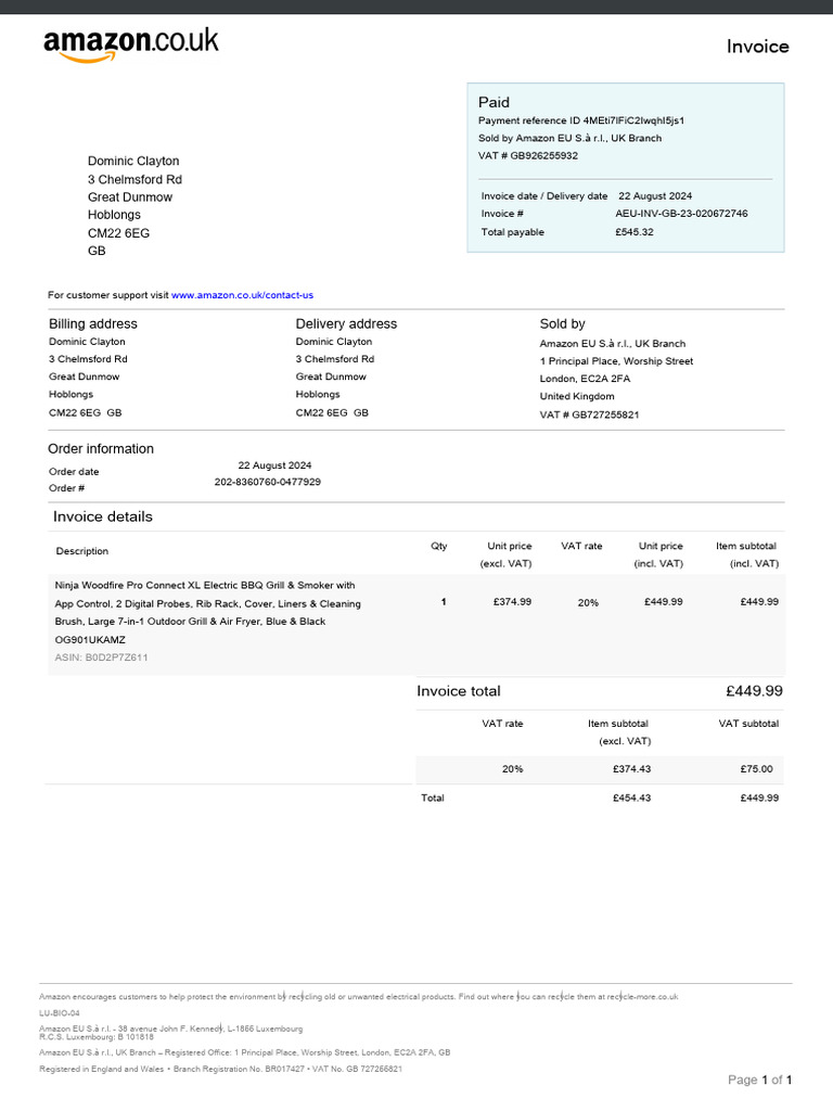 Amazon UK Dominic Clayton IZ251 UKT K32006UK | PDF | Invoice | Payments