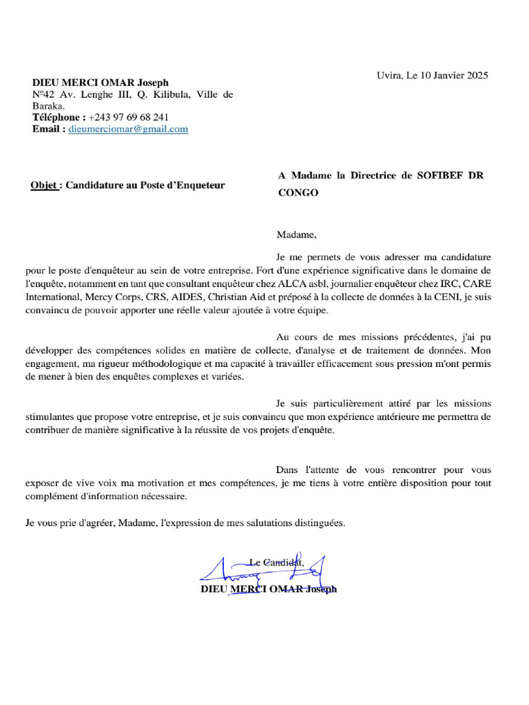 Dossier Dieu Merci Omar Joseph Sofibef | PDF