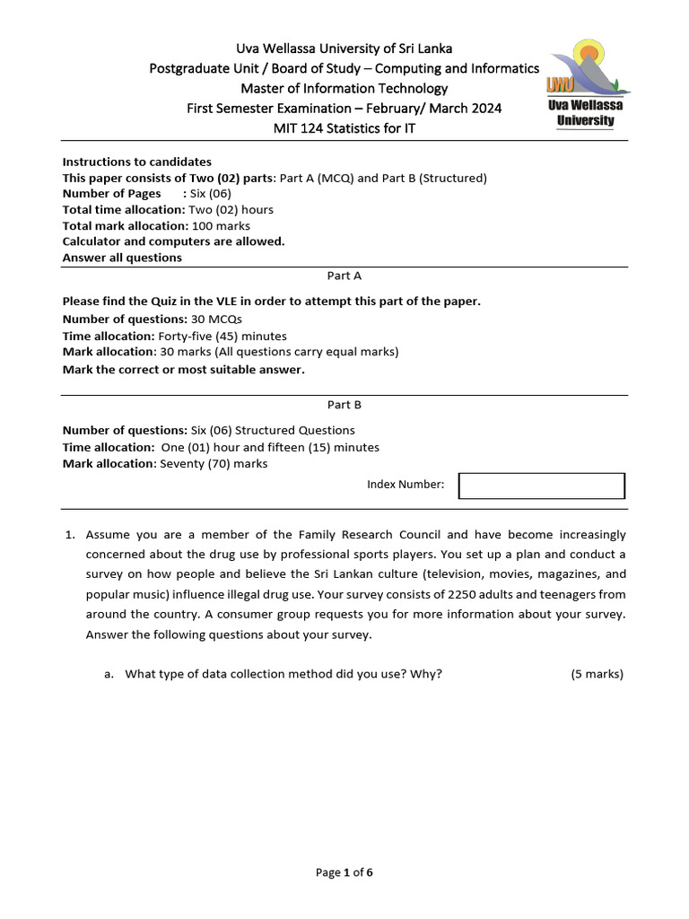 MIT 124 Statistics Exam Guidelines | PDF | Normal Distribution ...