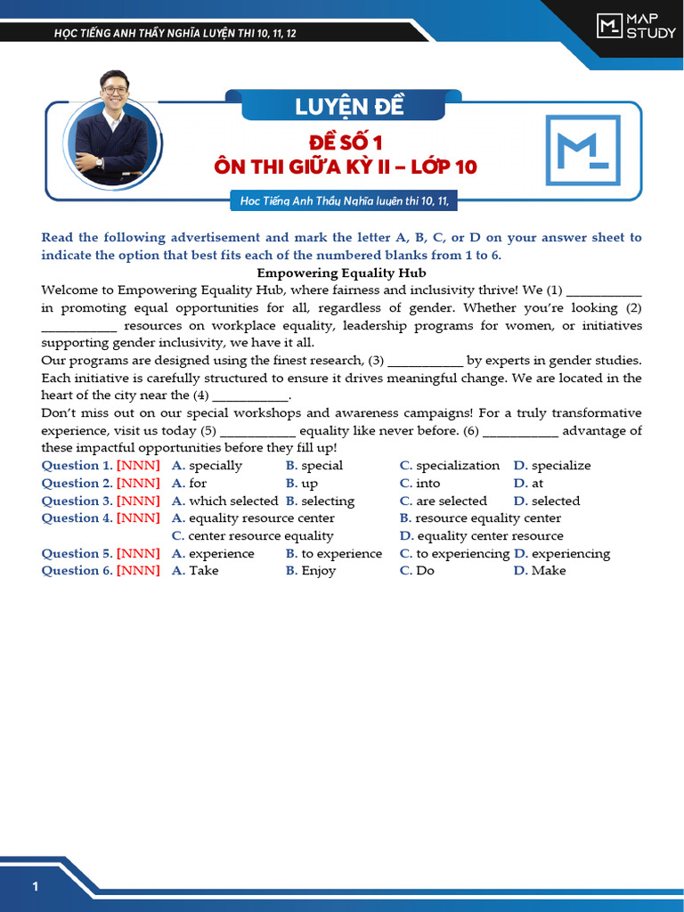 [Lớp 10] - Bộ Đề Ôn Tập Học Kì 2 - Anh (1) | PDF | Gender Equality | Gender Studies